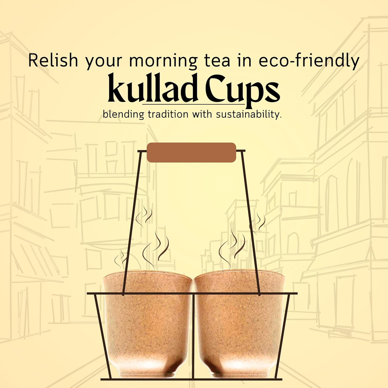 Pacing Grass Set of 4 Microwave Safe Reusable Bamboo Tea Kullads, 160ml ...